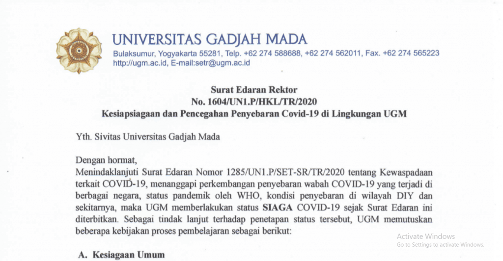 Surat Edaran Kesiagaan Covid-19 dan Surat Edaran Dekan Perkuliahan ...